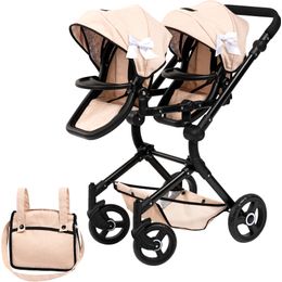 Puppen-Zwillingsbuggy BAYER "Twin Neo", schleife beige, Puppenwagen, KinderB:41,5cm H:81cm T:81,5cm, Kunststoff, Metall, Stoff, Puppen-Zwillingsbuggy, mit Wickeltasche, B:41,5cm H:81cm T:81,5cm