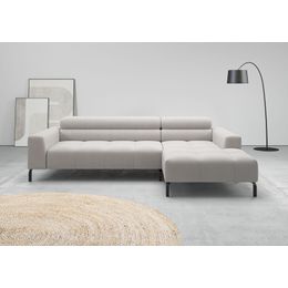 Ecksofa Home Affaire "Ecksofa Claya, L-Form, Kopfteilverstellung, Breite 258 cm", light grau, B:258cm H:71cm T:179cm, 100% Polyester, Sofas, Ecksofa, Moderne Steppung, weicher Polsteraufbau & saugroboterfreundliche H&ouml;he