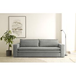 3-Sitzer Home Affaire "PIAGGE", grau (hellgrau), B:244cm H:82cm T:95cm, Sofas, 3-Sitzer, Cord-Bezug - mit Bettfunktion und Bettkasten, mit praktischem Topper