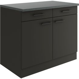 Unterschrank Optifit "Palma", schwarz (anthrazit, anthrazit, anthrazit), B:100cm H:84,8cm T:60cm, Holzwerkstoff, Schr&auml;nke, Unterschrank, Breite 100 cm, mit 2 T&uuml;ren und 2 Schubk&auml;sten