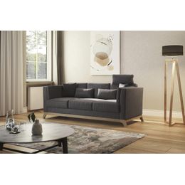 3-Sitzer Home Affaire "Viva", grau (anthrazit), B:213cm H:84cm T:93cm, 100% Polyester, Sofas, 3-Sitzer, mit Holzrahmen aus Buche