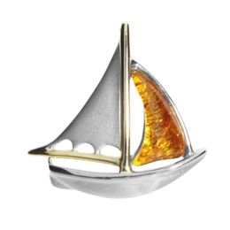 Kettenanh&auml;nger OSTSEE-SCHMUCK "- Schiff - Silber 925/000 - Bernstein" Gr. 25, silber (silber 925, silberfarben, wei&szlig;), Schmuckanh&auml;nger, Damen, Silber 925 (Sterlingsilber), Kettenanh&auml;nger
