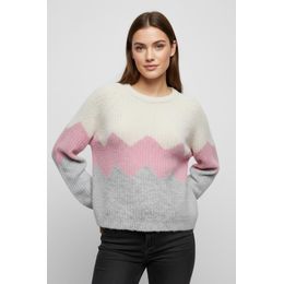 Strickpullover Only "ONLMAE LIFE LS ZIGZAG O-NECK KNT", Damen, Gr. XL, baby's breath detail:wild rose, lgm, melange, Strick, Obermaterial: 75% Polyester, 18% Nylon, 6% Wolle, 1% Elasthan, meliert, regular fit normal, Rundhals, Rippb&uuml;ndchen, Pullover Strickpullover