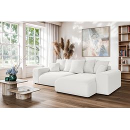 Ecksofa Home Affaire "LAKESIDE mit Bettfunktion und Bettkasten, B/T/H 257/166/84 cm", wei&szlig;, B:256,5cm H:84cm T:166cm, 100% Polyester, Sofas, Ecksofa, L-Form, Recamiere beidseitig montierbar, mit Wellenunterfederung