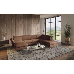 Wohnlandschaft Home Affaire "Calypso U-Form", braun (haselnuss), B:334cm H:85cm T:227cm, 100%Polyester, Sofas, Wohnlandschaft, wahlweise mit motorischer Relaxfunktion