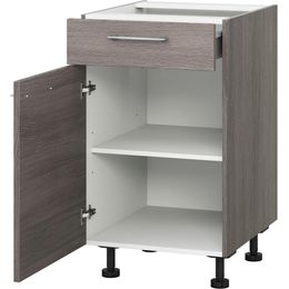 Unterschrank KOCHSTATION "KS-Trea US60", grau (eichefarben grau), B:60cm H:75cm T:56cm, Schr&auml;nke, Unterschrank, mit einem Auszug und einer T&uuml;r, Einlegeboden, Breite 60 cm, H&ouml;he 75 cm