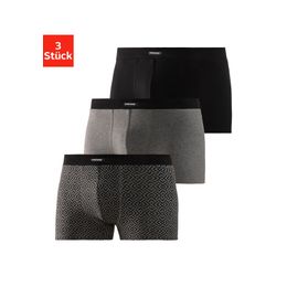 Boxer Bruno Banani "Boxershorts f&uuml;r Herren", Herren, Gr. S, 3 Stk., schwarz (bedruckt, schwarz, grau, meliert), Jersey, Obermaterial: 92% Baumwolle, 8% Elasthan (LYCRA), gemustert, unifarben, Unterhosen Boxer, 1x mit modischem Druck