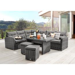 Gartenlounge-Set Destiny "SANTA PONSA", grau (mix grau), B:206cm H:80cm, Obermaterial: 100% Polyester. F&uuml;llung: 50% Polyester, 50% Polyurethan, Sitzm&ouml;bel-Sets, Gartenlounge-Set, Aluminium, Polyrattan