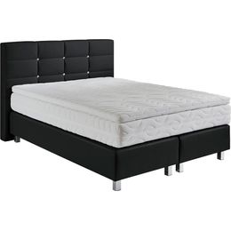 Boxspringbett, schwarz (scwarz), B:155cm L:210cm, Bezug: Kunstleder, Polyurethan;Polsterung: 100% Polyester, Westfalia Schlafkomfort, Komplettbetten, Boxspringbett, mit Kn&ouml;pfen in Kristalloptik, wahlweise mit Topper