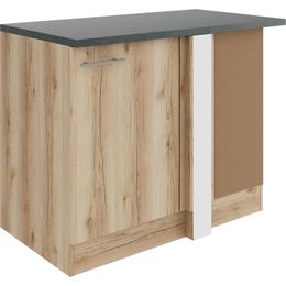 Eckunterschrank Optifit "Bella", beige (wildeiche, wildeiche, anthrazit), B:100cm H:84,8cm T:60cm, Holzwerkstoff, Schr&auml;nke, Eckunterschrank, Breite 100 cm, zur Weitergestaltung mit einem Geschirrsp&uuml;ler