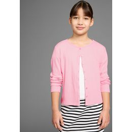 Sweatjacke Kidsworld "Shirtjacke aus weichem Rippmaterial", M&auml;dchen, Gr. 176/182, rosa, Feinripp, Obermaterial: 100% Baumwolle, unifarben, Basic schmal taillenbedeckt, Rundhals, Sweatjacken Sweatjacke, Feine Shirtjacke f&uuml;r jeden Anlass, Topseller