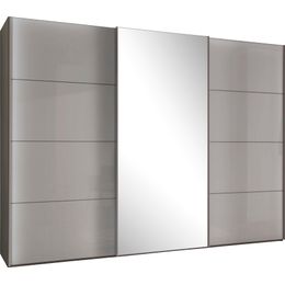 Schwebet&uuml;renschrank Wiemann "Kos", grau (havanna, dekor, glas kieselgrau, kristallspiegel), B:295,2cm H:217cm T:67cm, Glas, Holzwerkstoff, Schr&auml;nke, Schwebet&uuml;renschrank, mit Spiegelt&uuml;r und Schattenfuge