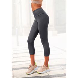 Caprileggings Lascana, Damen, Gr. 52/54, N-Gr, grau (anthrazit), Single Jersey, Obermaterial: 95% Baumwolle, 5% Elasthan, unifarben, Basic, Basic kniebedeckend, Hosen Caprileggings, mit breitem weichem B&uuml;ndchen, Loungewear