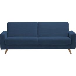 3-Sitzer exxpo - SOFA FASHION "Samso, elegant und bequem, aktueller Cord Bezug, Kippcouch", blau (navy), B:222cm H:89cm T:93cm, 100% PES, Sofas, 3-Sitzer, hochwertige Verarbeitung, Schlafsofa inkl. Bettfunktion und Bettkasten