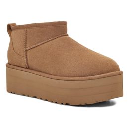 UGG Australia Winterboots UGG "Classic Ultra Mini Platform", M&auml;dchen, Gr. 11 (42), braun (chestnut), Veloursleder, Schuhe Winterboots, Plateaboots, Schlupfstiefel mit Plateausohle