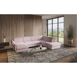 Wohnlandschaft Home Affaire "Calypso U-Form", rosa (altrosa), B:334cm H:85cm T:227cm, 100%Polyester, Sofas, Wohnlandschaft, wahlweise mit motorischer Relaxfunktion