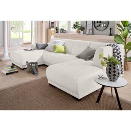 Wohnlandschaft Home Affaire "Langeland U-Form", beige (creme), B:297cm H:85cm T:163cm, Filzoptik (100% Polyester);Struktur (100% Polyester);Webstoff (100% Polyester), Sofas, Wohnlandschaft, incl. 2 Zierkissen, Recamiere wahlweise links oder rechts
