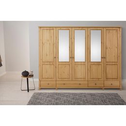 Kleiderschrank OTTO HOME "Tessin", beige (natur), B:245cm H:191cm T:59cm, Massivholz, Schr&auml;nke, Kleiderschrank, Breite 245 cm, Kiefer massiv, mit Spiegel