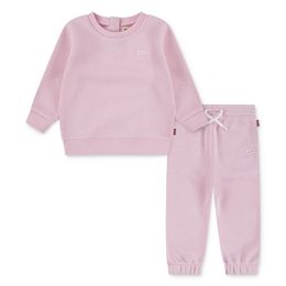 Neugeborenen-Geschenkset LEVI'S KIDS "LVN HOODIE,JOGGER SET", Jungen, Gr. 6M68, rosa (crystal rose), angeraute Sweatware, Obermaterial: 60% Baumwolle, 40% Polyester, KOB Set-Artikel Neugeborenen-Geschenkset, mit kleiner Label-Applikation- Stickerei