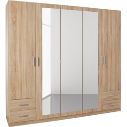 Dreht&uuml;renschrank Rauch "Dreht&uuml;renschrank Schrank Garderobe W&auml;scheschrank Schlafzimmer FLEXX", braun (struktureichefarben hell), B:225cm H:210cm T:54cm, Holzwerkstoff, Schr&auml;nke, Dreht&uuml;renschrank, mit 4 Schubk&auml;sten
