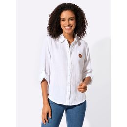 Langarmbluse Casual Looks, Damen, Gr. 48, wei&szlig;, 100% Baumwolle, unifarben, Blusen Langarmbluse