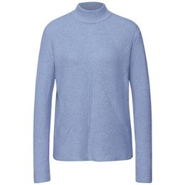 Stehkragenpullover Street One, Damen, Gr. 36, frosted blau meliert, Strick, Obermaterial: 37% Baumwolle, 34% Polyacryl, 26% Polyester, 3% Elasthan, unifarben, bequem h&uuml;ftbedeckend, Rundhals, Pullover Stehkragenpullover, mit dezentem Strukturmuster