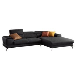 Ecksofa W.Schillig "Piedroo, Designsofa mit tollem Sitzkomfort, elegant und bequem, L-Form", grau (anthrazit s37), B:303cm H:70cm T:193cm, Stoff S37 (100% Polyester): Luxus-Microfaser in Lederoptik, Sofas, Ecksofa, Kopfteilverstellung, wahlweise mit Sitztiefenverstellung, Breite 303cm