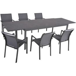 Garten-Essgruppe Garden Pleasure "NEREA", grau, Aluminium, Sitzm&ouml;bel-Sets, Garten-Essgruppe, ausziehbarer Tisch, St&uuml;hle stapelbar, geeignet f&uuml;r 6 Personen