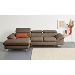 Ecksofa COTTA "Driver L-Form", grau (stone), B:268cm H:73cm T:169cm, LEDER BEEFY (ein abgedecktes Spalt-Rindsleder) im Sitz und R&uuml;cken (Korpus in Kunstleder);Luxus-Kunstleder;Kunstleder SOFTLUX;NaturLEDER (echtes Rindsleder), R&uuml;ckseite mit schwarzem Spannstoff bezogen, Sofas, Ecksofa, mit Kopfteilverstellung, wahlweise mit Bettfunktion & Bettkasten