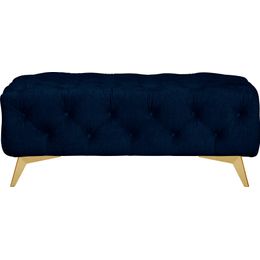 Polsterhocker Home Affaire "Glynis", blau (deep ocean), B:120cm H:45cm T:80cm, Struktur (100% Polyester);Samtoptik (100% Polyester), Hocker, Polsterhocker, aufw&auml;ndige Knopfheftung, moderne Chesterfield Optik, Fu&szlig;farbe w&auml;hlbar