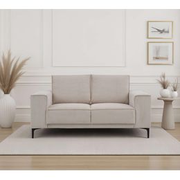 2-Sitzer OTTO HOME "Kompaktsofa Oland, Struktur, Flachgewebe, Luxus-Microfaser, Boucle", sand, B:164cm H:85cm T:83cm, 92%PES 8%NY, Sofas, 2-Sitzer, 164 cm, Wellenunterfederung, Skandi-Design, Metallf&uuml;&szlig;e