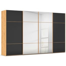 Schwebet&uuml;renschrank Rauch "Kleiderschrank Schrank Garderobe Schlafzimmerschrank SCALE-TRIO", schwarz (asteiche, glas schwarz, griffleisten asteiche), B:360cm H:223cm T:68cm, Holzwerkstoff, Schr&auml;nke, Schwebet&uuml;renschrank, edle dreigeteilte Front mit 2 Zierleisten Spiegel/Glas MADE IN GERMANY