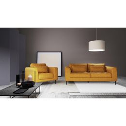 Sessel Trendmanufaktur "Luzi, Loungesessel, modern mit extra hohen F&uuml;&szlig;en", orange (golden orange), B:96cm H:80cm T:99cm, 100% Polyester, Sessel, Sessel, Designsessel mit tollem Sitzkomfort, Metallf&uuml;&szlig;e schwarz, Breite 96 cm