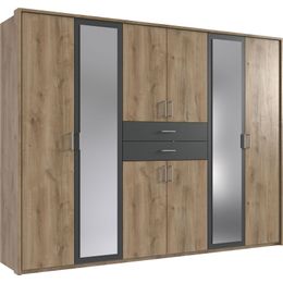 Kleiderschrank wimex "Diver Dreht&uuml;renschrank mit Spiegel, 180, 225 o. 270cm breit", grau (plankeneichefb, graphit, griffe alu), B:270cm H:207cm T:58cm, Schr&auml;nke, Kleiderschrank, Bestseller Schlafzimmerschrank wahlweise 3 Innenausstattungen