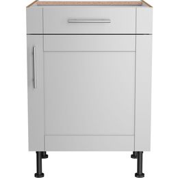 Unterschrank KOCHSTATION "KS-Ahus", grau (hellgrau matt, wildeiche nachbildung), B:60cm H:87cm T:58,4cm, Schr&auml;nke, Unterschrank, Breite 60 cm