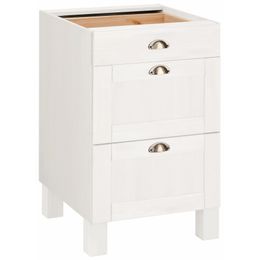 Unterschrank Home Affaire "Oslo", beige (cremefarben), B:50cm H:83cm T:57cm, Massivholz, Schr&auml;nke, Unterschrank, 50 cm breit, ohne Arbeitsplatte, 3 Schubladen