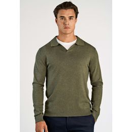 Strickpullover LINDBERGH, Herren, Gr. M, army mel, Strick, Obermaterial: 80% Viskose, 20% Polyamid, unifarben, normal h&uuml;ftbedeckend, V-Ausschnitt, B&uuml;ndchen, Pullover Strickpullover, mit Polokragen und mit Viskose
