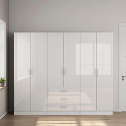 Kleiderschrank OTTO HOME "Trento Schlafzimmerschrank Garderobe hochglanz Bestseller", wei&szlig;, B:240cm H:200cm T:52cm, FSC-zertifizierter Holzwerkstoff, Schr&auml;nke, Kleiderschrank, Schrank mit 6 T&uuml;ren und 3 Schubladen, h&ouml;chgl&auml;nzende Fronten