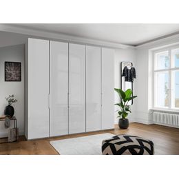 Faltt&uuml;renschrank Wiemann "Monaco", grau (kieselgrau, dekor, glas wei&szlig;), B:246,3cm H:216cm T:58cm, Floatglas, Holzwerkstoff, Schr&auml;nke, Faltt&uuml;renschrank, mit Glasfront sowie hochwertige Beschl&auml;ge