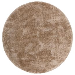 Hochflor-Teppich my home "Malin" Gr. 9, beige (sand), H:43mm &Oslash;:140cm, Kunstfaser, Teppiche, Hochflor-Teppich, Uni-Farben, leicht gl&auml;nzend, besonders flauschig durch Mikrofaser
