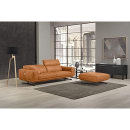 2,5-Sitzer Egoitaliano "Gloria, super bequem und hochwertige Verarbeitung, edles Design", orange, B:236cm H:96cm T:109cm, Leder &raquo;BULL&laquo; (echtes Rindsleder). Geschliffenes, pigmentiertes und behandeltes Rindsleder mit einer Dicke von 1, 3-1, 5 mm. Dieses Leder zeigt eine ziemlich weiche Hand mit einem halb undurchsichtigen Aussehen. Es handelt sich um ein gesch&uuml;tztes Leder. Eine leichte Deckschicht 