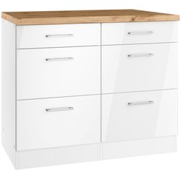 Unterschrank KOCHSTATION "KS-Milan", wei&szlig; (wei&szlig; hochglanz), B:100cm H:86cm T:60cm, MDF, Schr&auml;nke, Unterschrank, Auszugschrank 100 cm, matte oder hochgl&auml;nzende Fronten