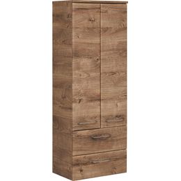 Midischrank SAPHIR "Quickset Badschrank 50 cm breit, 2 T&uuml;ren, 2 Schubladen, 2 Einlegeb&ouml;den", braun (eiche ribbeck, eiche ribbeck), B:50cm H:136,1cm T:33cm, Holzwerkstoff, Schr&auml;nke, Midischrank, Badezimmer-Midischrank inkl. T&uuml;rd&auml;mpfer, Griffe in Chrom gl&auml;nzend