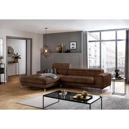 Ecksofa W.Schillig "piedroo, Designsofa mit tollem Sitzkomfort, bequem und elegant, L-Form", braun (chocolate s37), B:303cm H:70cm T:193cm, Stoff S37 (100% Polyester): Luxus-Microfaser in Lederoptik, Sofas, Ecksofa, Kopfteilverstellung, wahlweise mit Sitztiefenverstellung, Breite 303cm