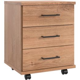 Rollcontainer wimex "Home Desk", braun (plankeneiche nachbildung), B:46cm H:58cm T:40cm, Holzwerkstoff, Rollwagen, Rollcontainer, mit 3 Schubladen, 46cm breit, 58cm hoch