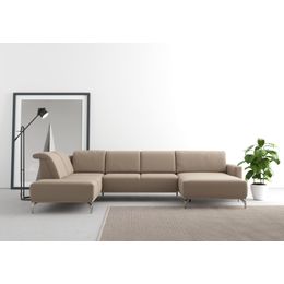 Sit & More Wohnlandschaft SIT & MORE "Bailando U-Form", grau (taupe), B:337cm H:84cm T:205cm, Sofas, Wohnlandschaft, wahlweise mit Kopfteilverstellung und Vorziehsitz, motorisch