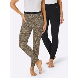 Leggings feel good, Damen, Gr. 40/42, Normalgr&ouml;&szlig;en, schwarz (schwarz, sand, schwarz, bedruckt), 95% Baumwolle, 5% Elasthan, gemustert, unifarben, Hosen Leggings