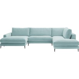 Wohnlandschaft Home Affaire "Downtown XXL B/T/H: 341/223/84 cm Loungem&ouml;bel zum Relaxen", blau (hellblau), B:341cm H:84cm T:223cm, 88% Polyester, 12% Polyacryl, Sofas, Wohnlandschaft, weicher Sitzkomfort, Cord-Bezug, weicher Sitzkomfort U-Form