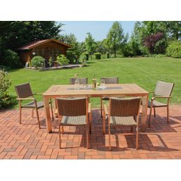 Garten-Essgruppe Garden Pleasure "FLORENCE", braun (champagner, braun, braun, champagner), B:300cm H:85cm T:392cm, Aluminium, Kunststoff, Polyrattan, Sitzm&ouml;bel-Sets, Garten-Essgruppe, mit platzsparenden Stapelst&uuml;hlen