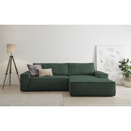Ecksofa Home Affaire "SHERWOOD L-Form, 267 cm - OTTO. Verl&auml;ssliche Qualit&auml;t.", gr&uuml;n (dunkelgr&uuml;n), B:267cm H:85cm T:167cm, 100% Polyester, Sofas, Ecksofa, Schlaffunktion mit Bettkasten (210x136 cm), Cord, Vintage, Samtvelours